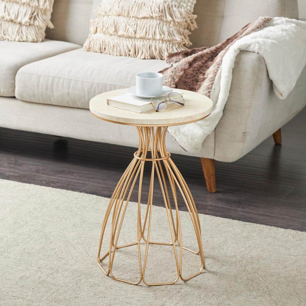 Litton Lane 16 in. x 22 in. Gold Flower Inspired Round Metal Coffee ...