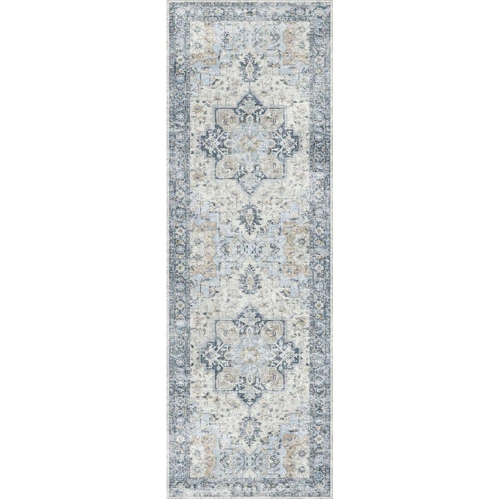 Limlok Medallion Blue 2 ft. x 7 ft. Persian Area Rug AR1005-BLUE-2X7-HD - The Home Depot