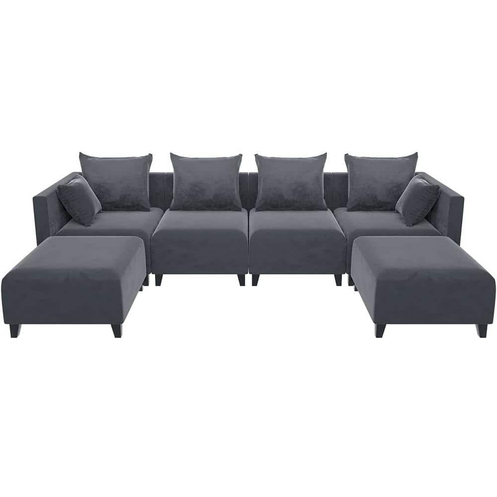 Zeus & Ruta 118.1 in W Square Arm 6-piece Velvet U-shaped Modern ...