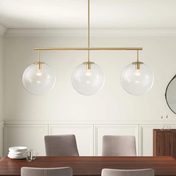 RRTYO Baril 3-Light Modern Gold Linear Clear Glass Globe Bubble Pendant ...