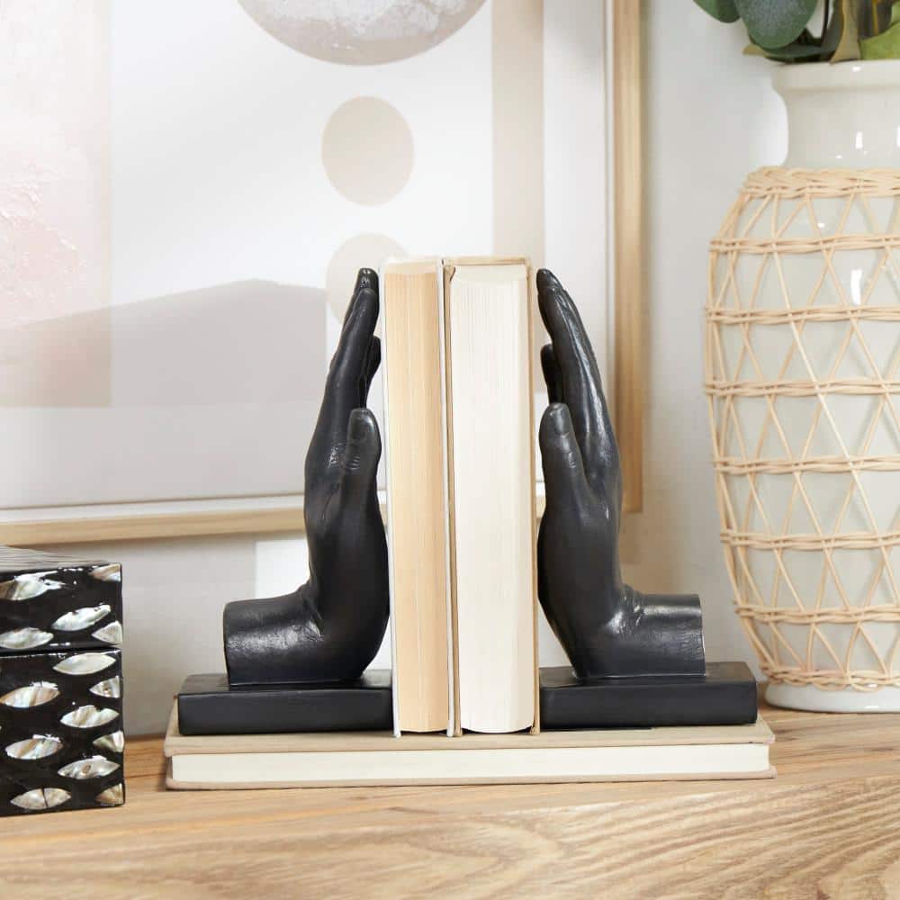 Litton Lane Black Polystone Hands Bookends (Set of 2) 043789 - The Home ...