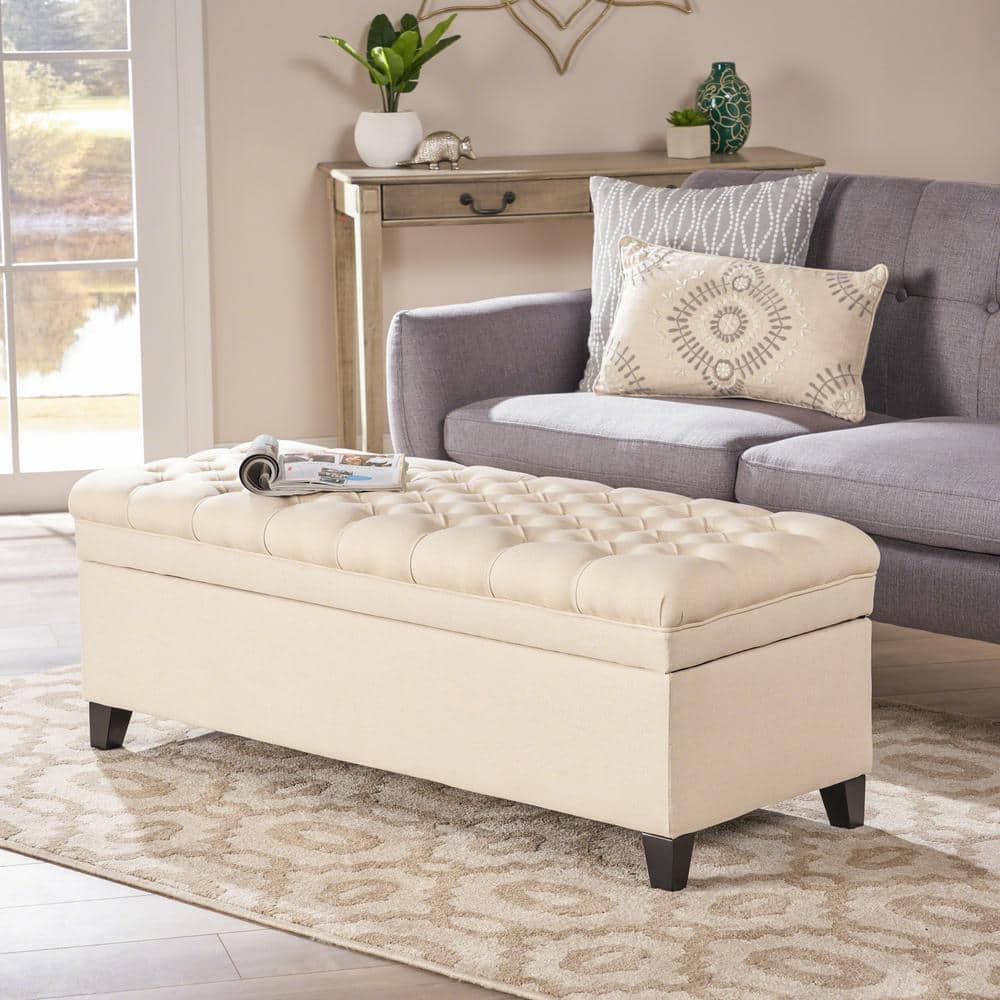 CHRISTOPHER KNIGHT HOME Beige 50 in. Tufted Fabric Bedroom Bench with ...