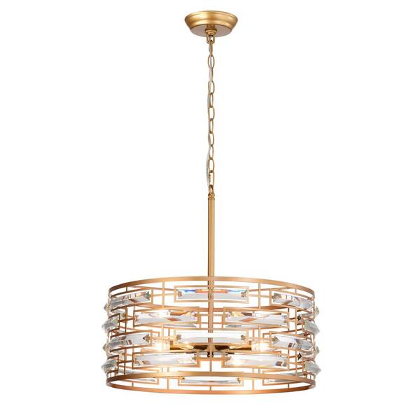 Jojospring Yolanda 6-Light Glossy Brass Clear Glass Prism Drum Shape ...
