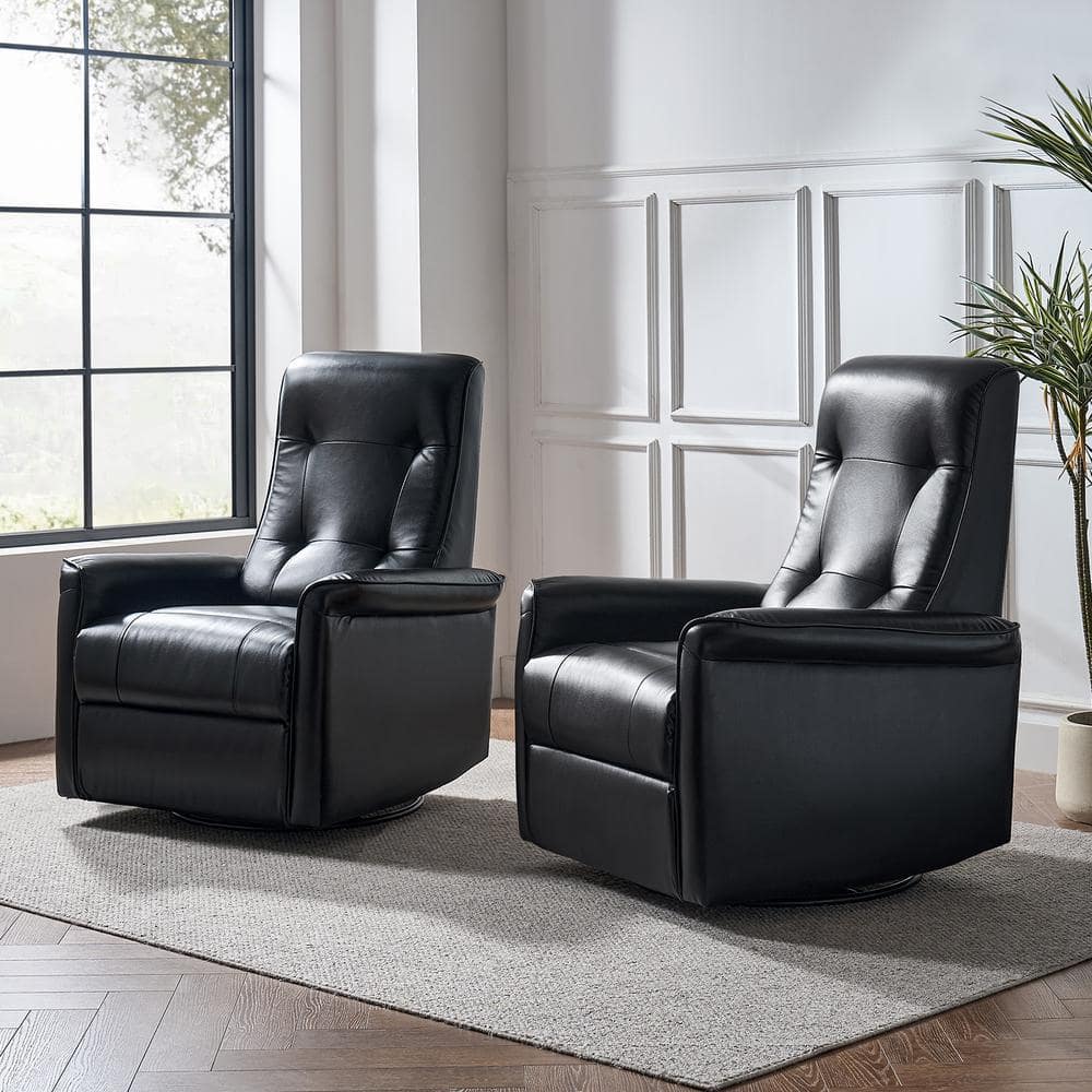 JAYDEN CREATION Urban Black Vegan Leather Swivel Rocker Power Recliner ...