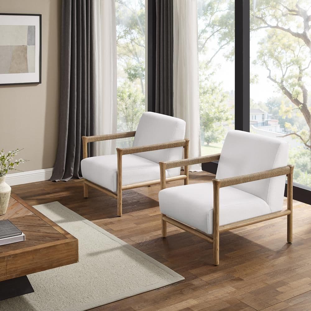 Art Leon Flora Off White Fabric Modern Accent Arm Chair with Wood Frame ...