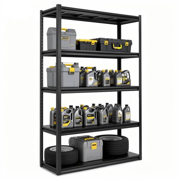 KING'S RACK Black 5-Tier Boltless Tier Height Adjustable Steel Garage ...