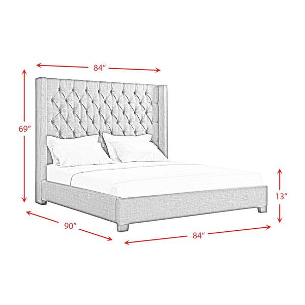 Picket House Furnishings Arden Gray Wood Frame King Platform Bed with Tufted Headboard UMW092KB