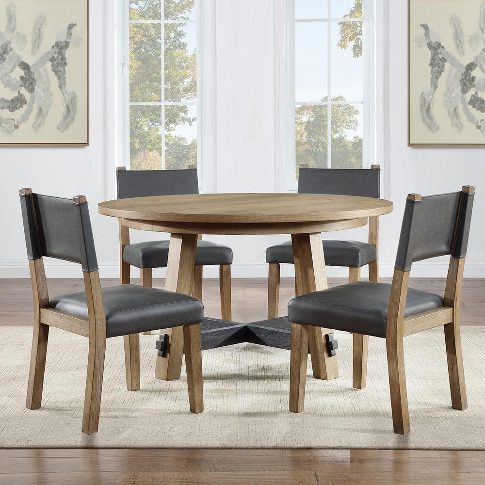 Steve Silver Aubrey 5-Piece 54 in. Round Brown Wood Top Dining Room Set ...