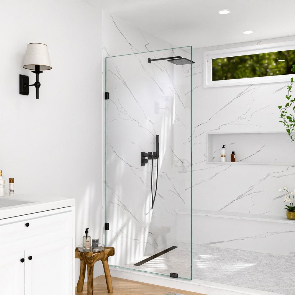 SHAAMA Linea 34 in. W x 78 in. H Frameless Fixed Single Panel Shower ...