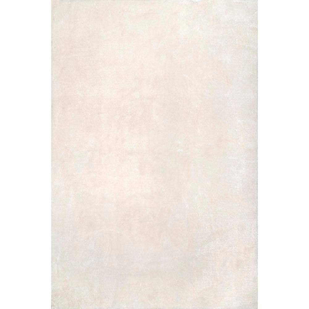 nuLOOM Loni Machine Washable White Doormat 3 ft. x 5 ft. Solid Shag ...