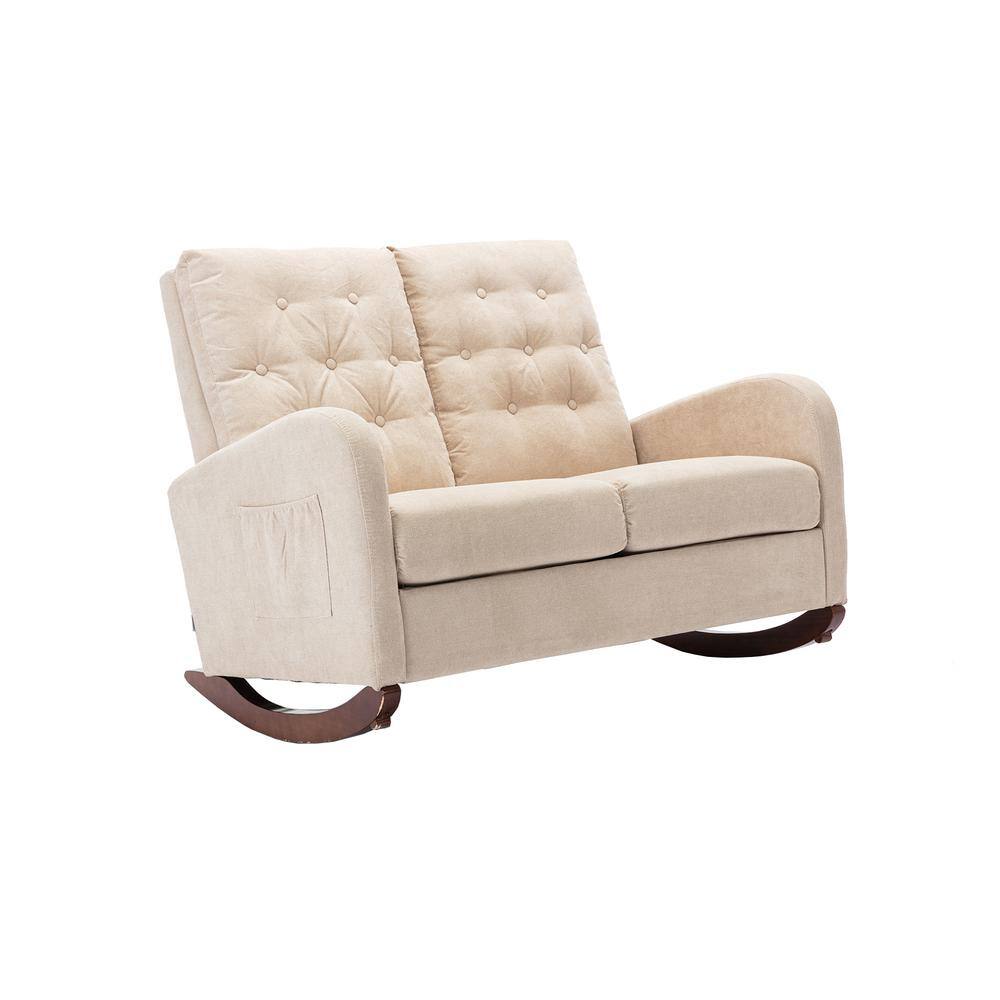URTR Beige Upholstered Rocking Sofa, High Back Armchair, Rocker Chair ...