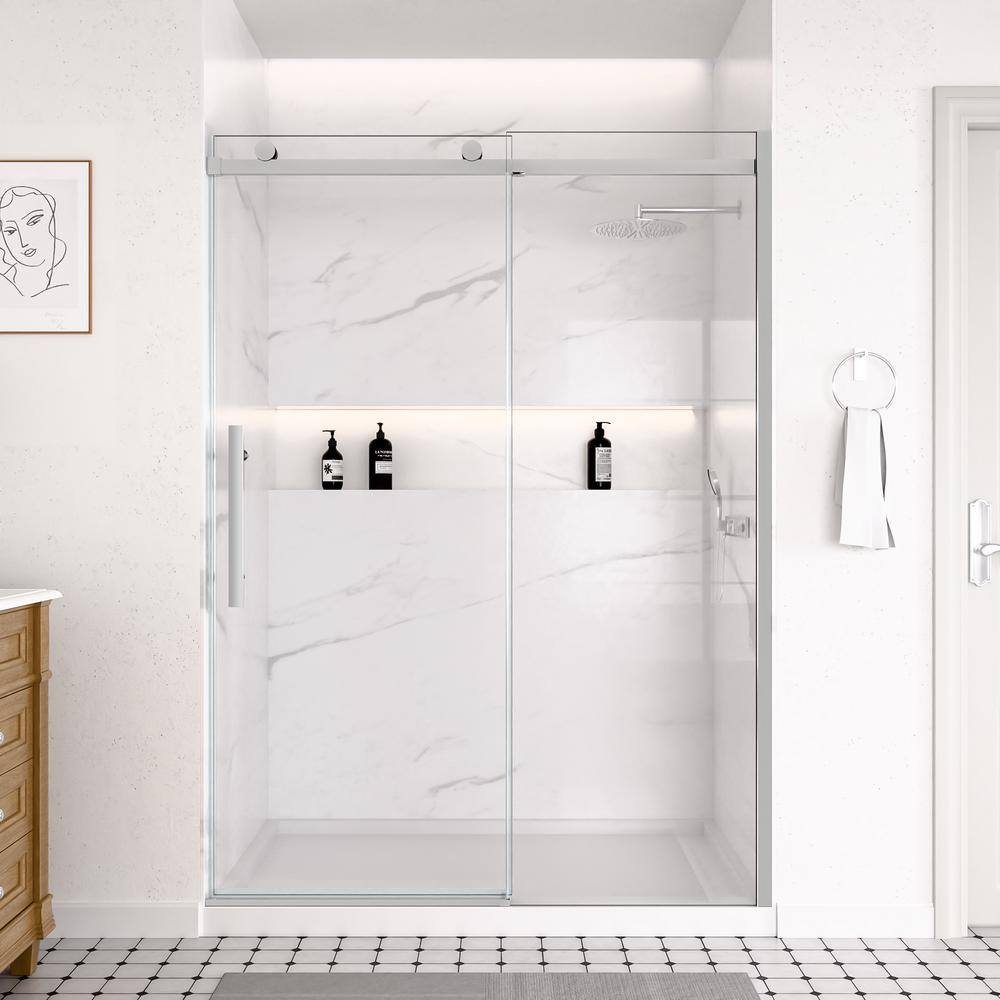 LAMAXZA 46 to 48 in. W x 74 in. H Soft-Close Single Sliding Frameless Shower Door in Chrome with ...