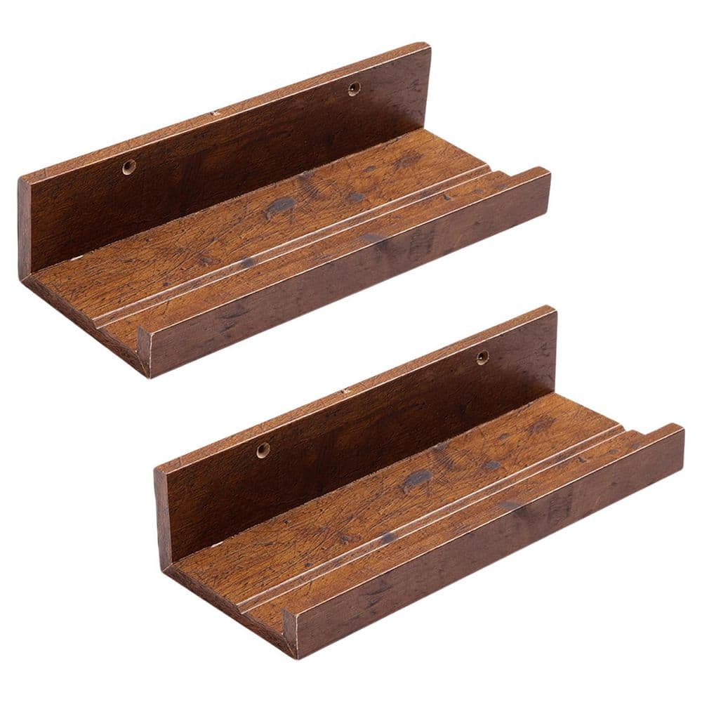 2 Pack 3 in W x 12 in D Honey Brown MDF Wood Floating Decorative Wall ...