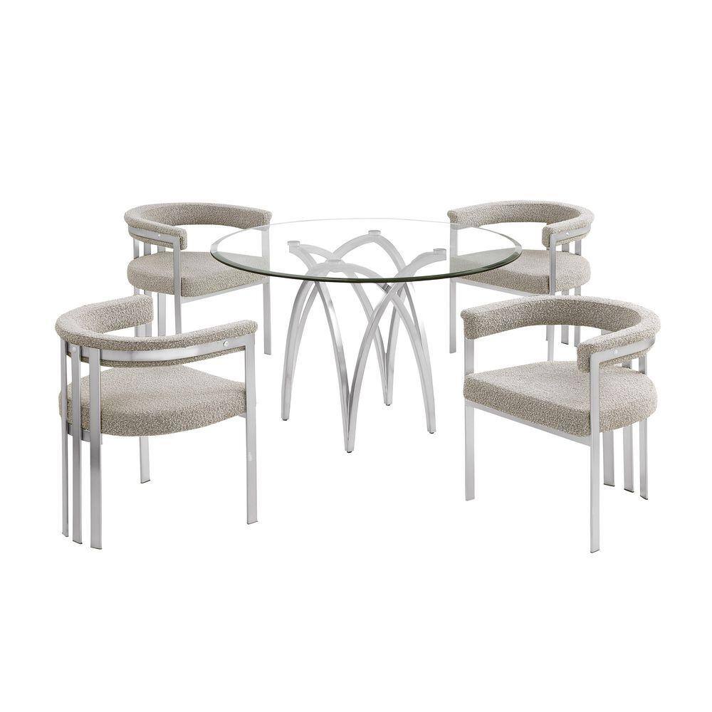 Best Quality Furniture Bayton 5-Piece Clear Tempered Glass Top Brushed ...