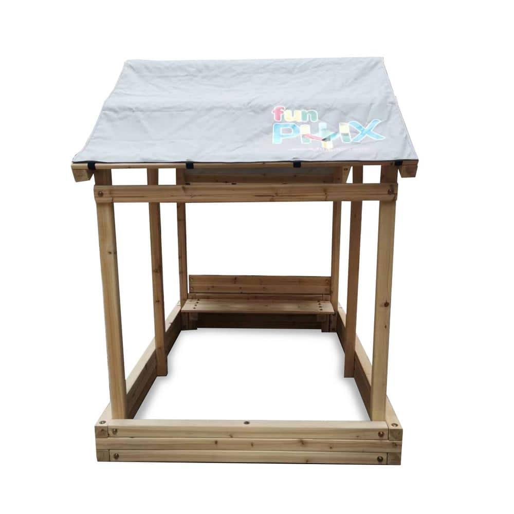 Funphix Dig n' Play Outdoor Wooden Sandbox Playhouse with Bench and ...