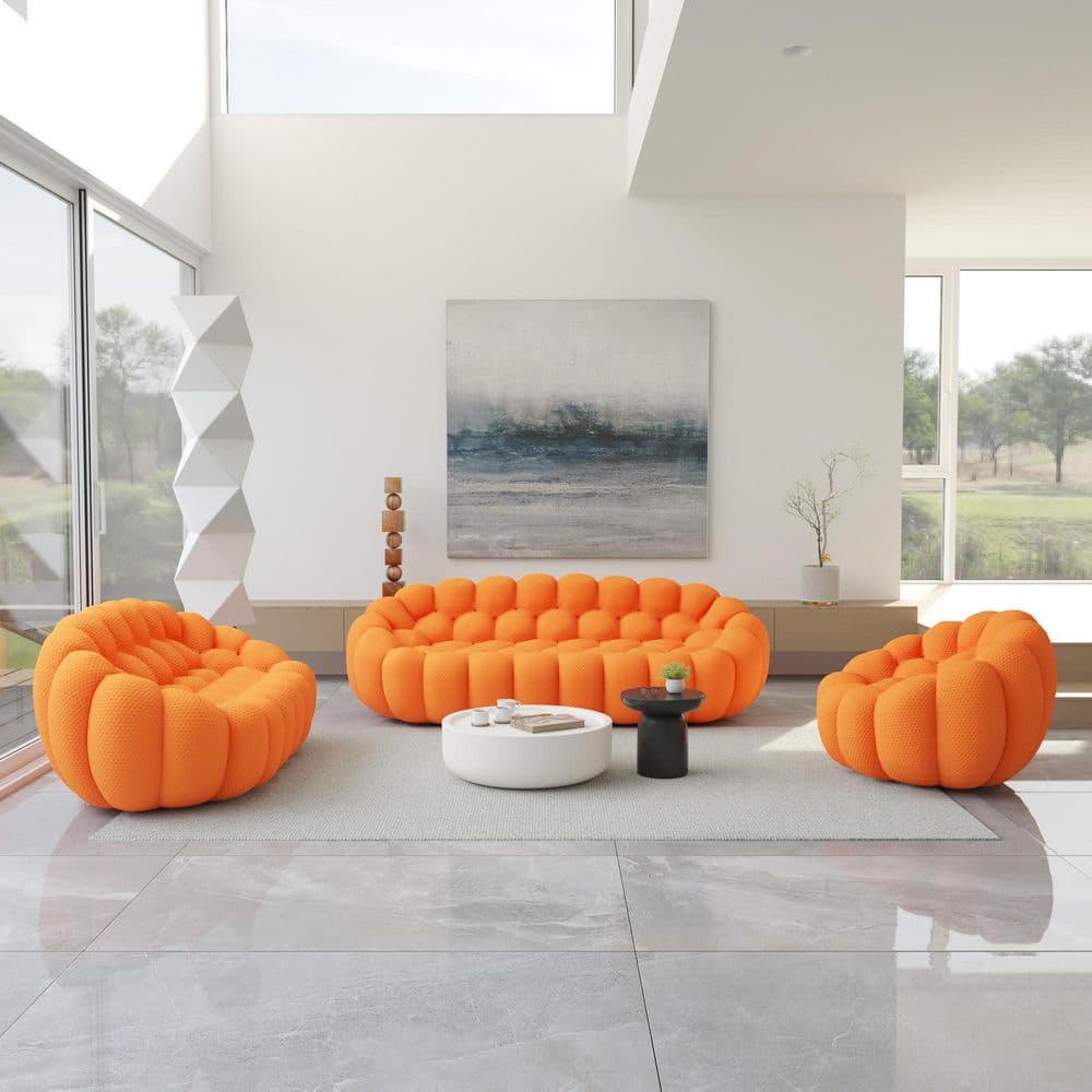 Magic Home (3-Piece) Bubble Couch, 98 in. Orange Mesh Fabric Sectional ...