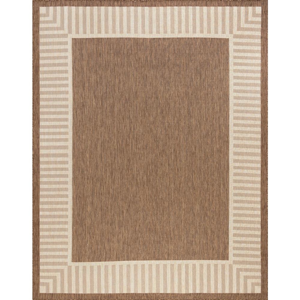 Tayse Rugs Eco Striped Border Brown 5 ft. x 8 ft. Indoor/Outdoor Area ...