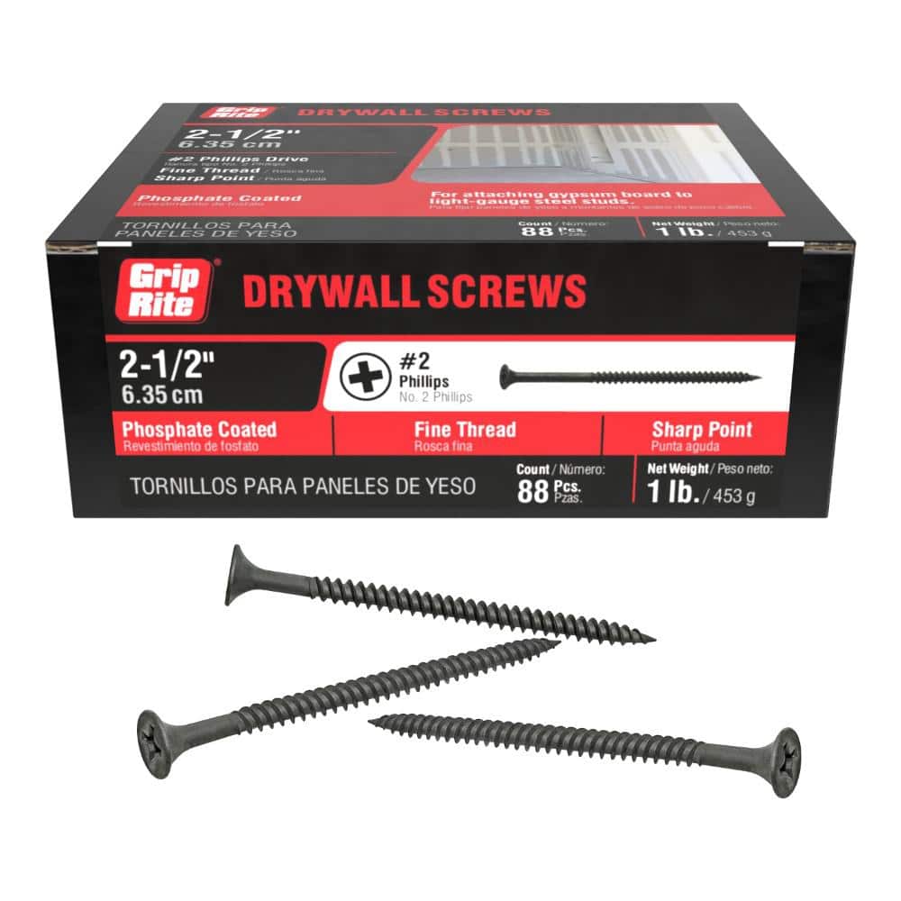 Grip-Rite #8 x 2-1/2 in. #2 Phillips Bugle Head Fine Thread Drywall ...