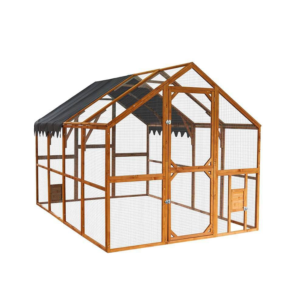 Brown 110 in. Chicken Coop Enclosures, Upgrade Waterproof Cover 98Pet ...
