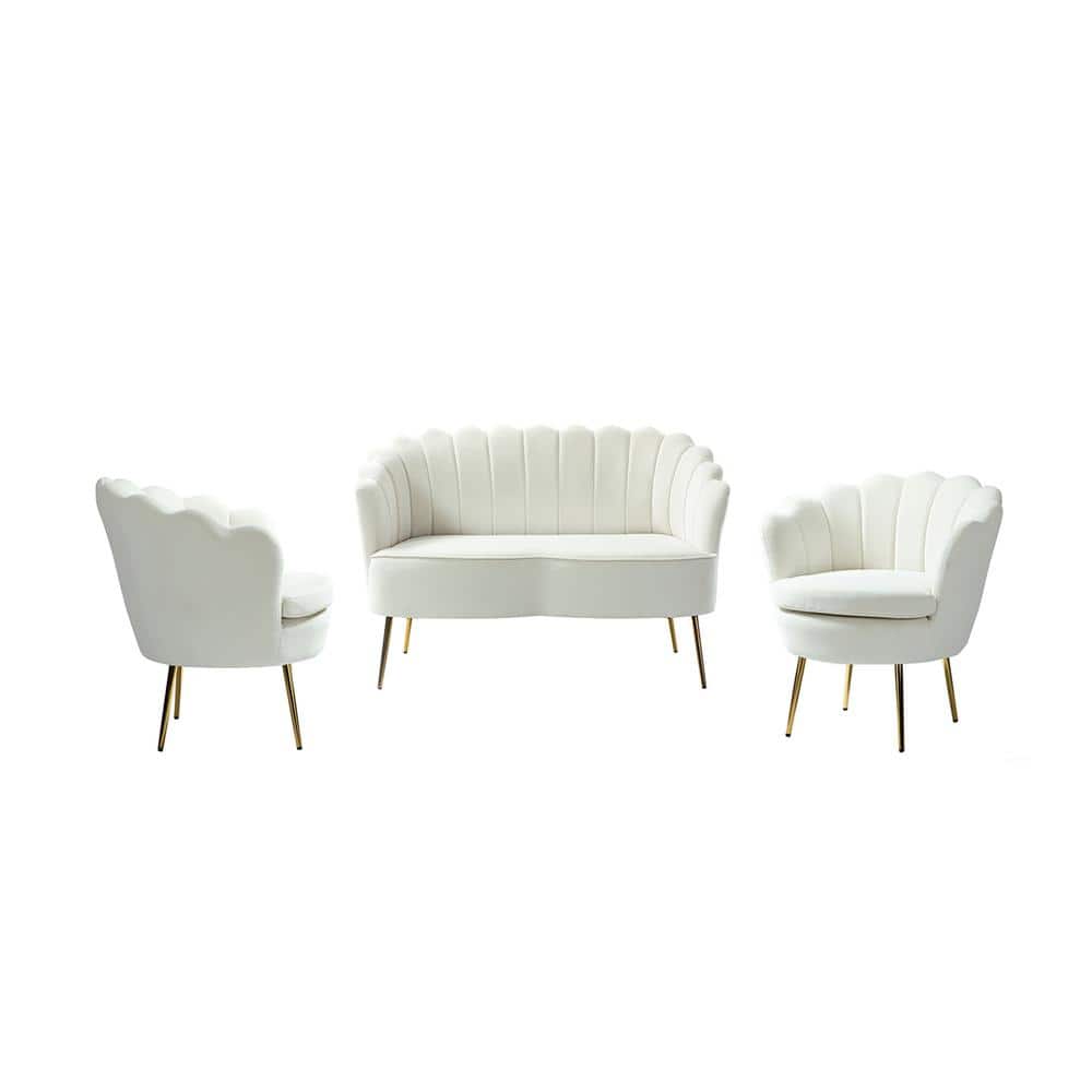 JAYDEN CREATION Yeran 52 in. 3 Piece Ivory Living Room Set SF215+CH119 ...