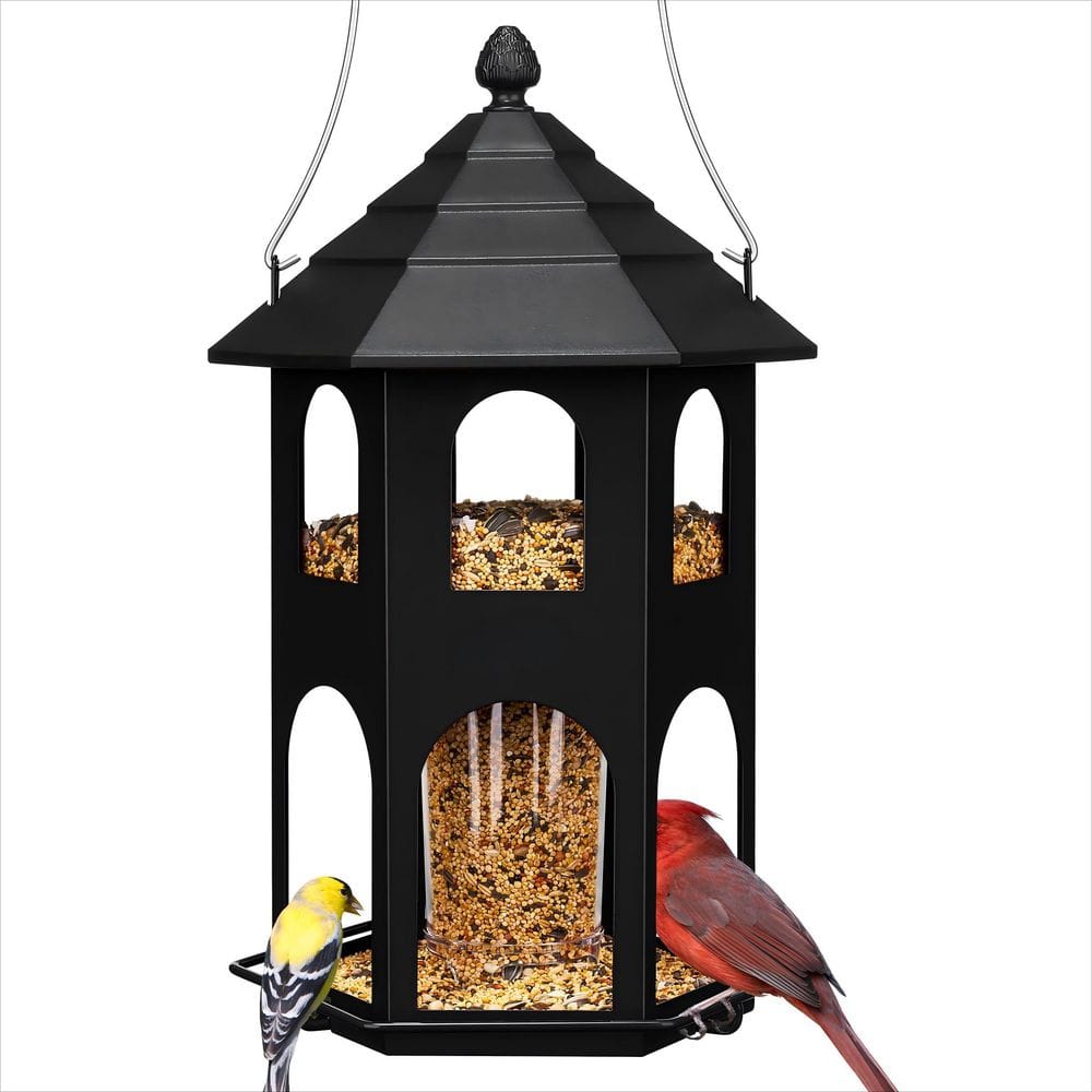 OGETFUUR 14 in. Metal Bird Feeder with Circular Perch for Outdoor ...