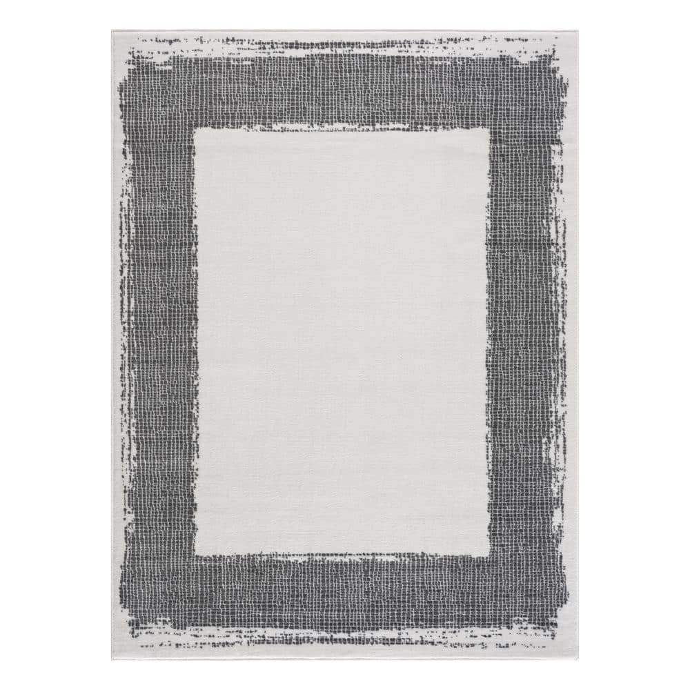 Beverly Rug Laguna Cream/Dark Gray 8 ft. x 10 ft. Bordered Indoor Area ...
