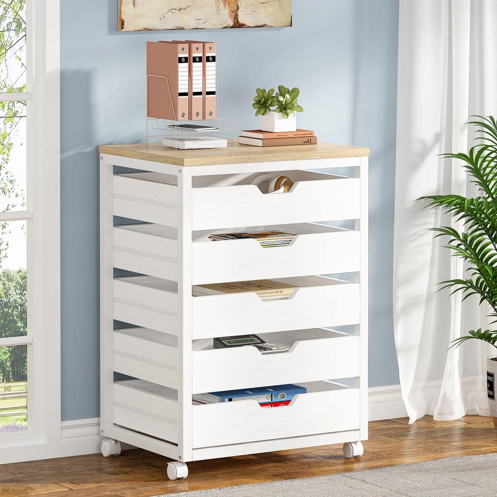 BYBLIGHT Atencio 5-Drawer White Engineered Wood 20 in. W Vertical File ...