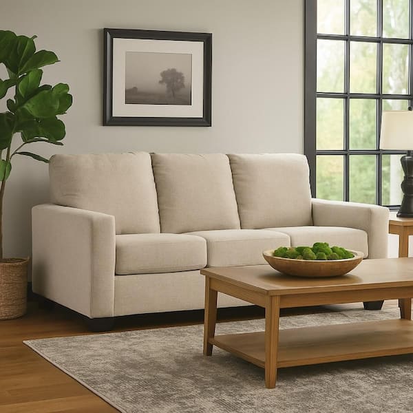 Benjara Anise 40 in. Square Arm Polyester Rectangle Loose Back Sofa in ...