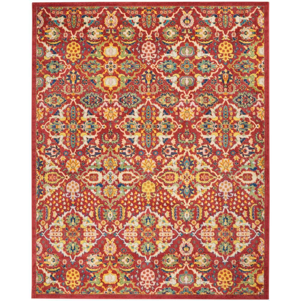 Nourison Allur Red Multicolor 9 ft. x 12 ft. Floral Medallion Boho ...