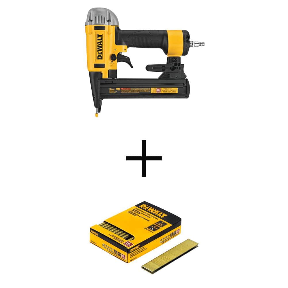 DEWALT Pneumatic 18-Gauge 1/4 in. Crown Corded Stapler and 1/4 in. x 1 ...