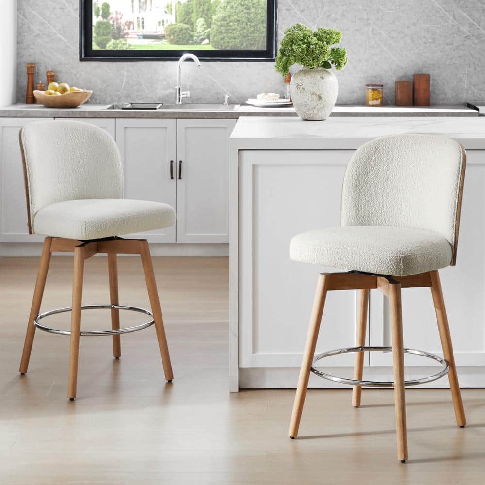 SPRUCE & SPRING Eamon 26.4 in. Cream Swivel Counter Height Bar Stool ...