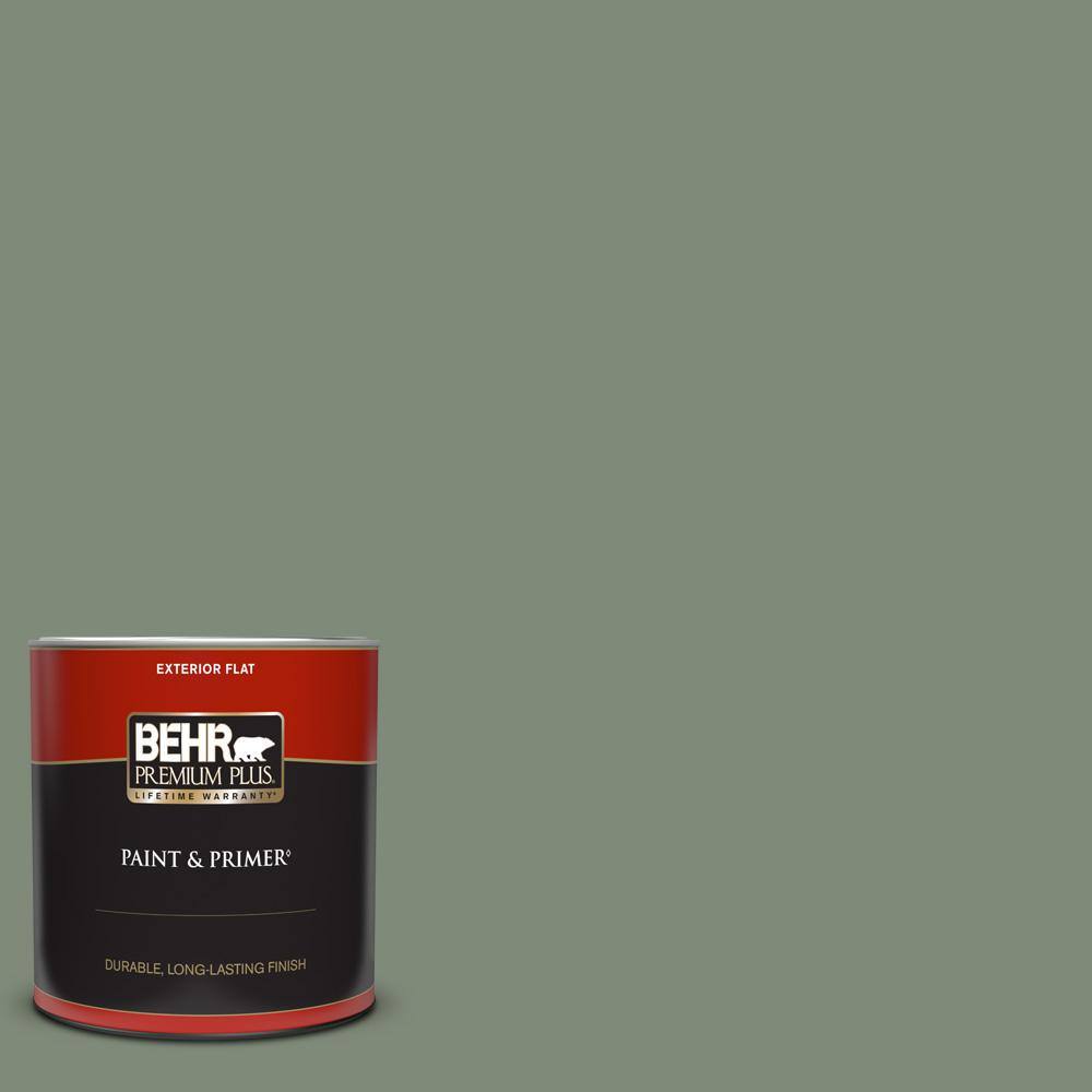 BEHR PREMIUM PLUS 1 qt. #N400-5 Thai Basil Flat Exterior Paint & Primer ...