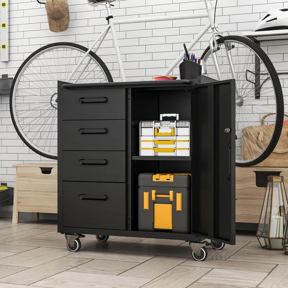 CSC DECOR INC Black 35 in. H Metal Tool Cabinet for Garage with Wheels ...
