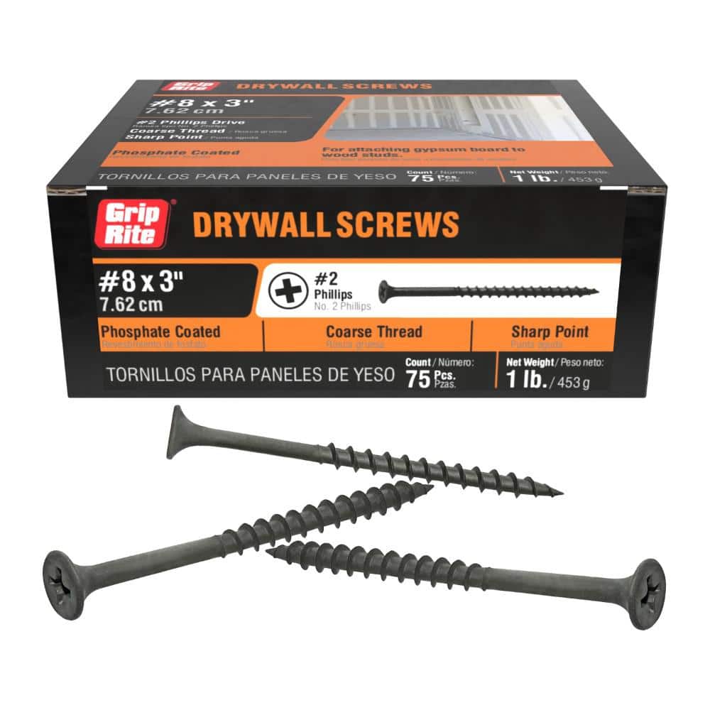 Grip-Rite #8 x 3 in. #2 Phillips Bugle Head Coarse Thread Drywall ...