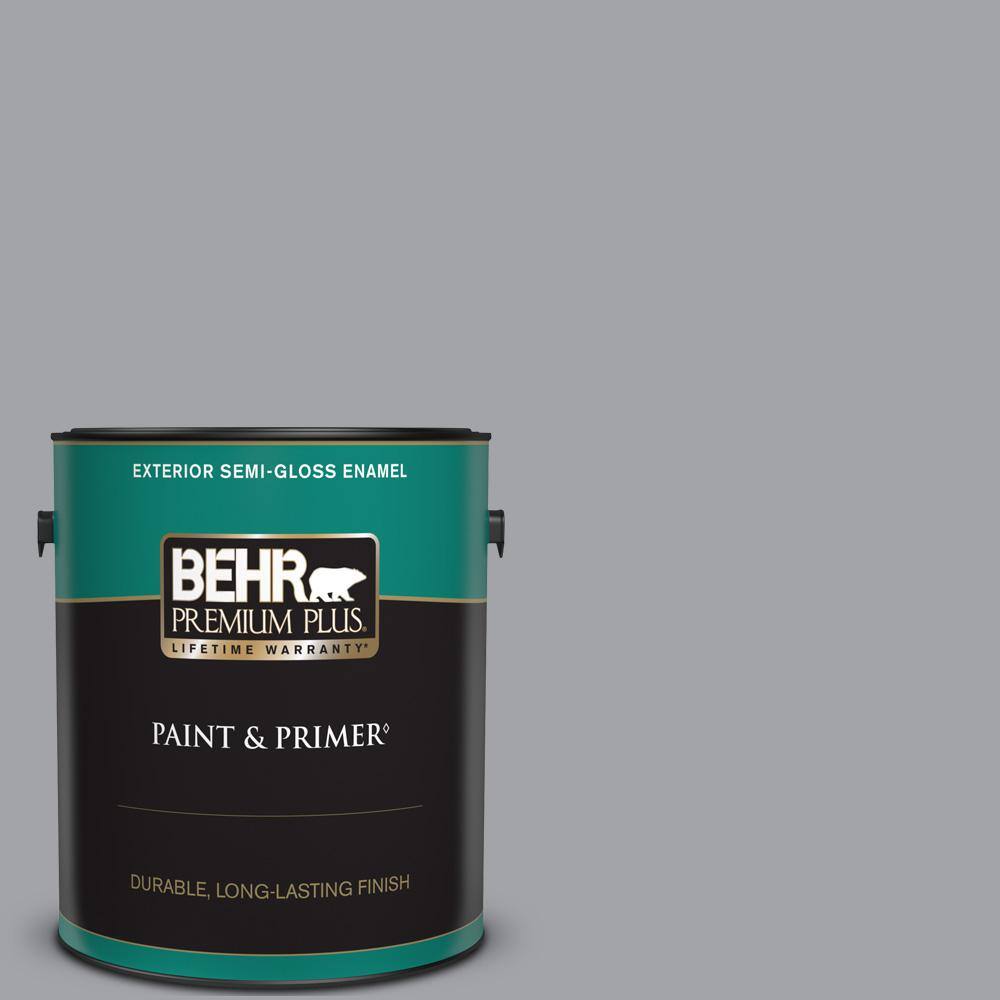 BEHR PREMIUM PLUS 1 gal. #N530-4 Power Gray Semi-Gloss Enamel Exterior ...