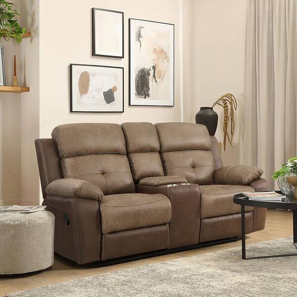 Lazzara Anslee 84 in. W Pillow Top Arm Microfiber Rectangle 3 Piece Manual Reclining Sofa Set in Brown 8599BR 3