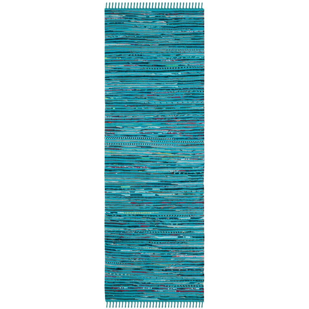 SAFAVIEH Rag Rug Turquoise/Multi 2 ft. x 5 ft. Striped Runner Rug ...