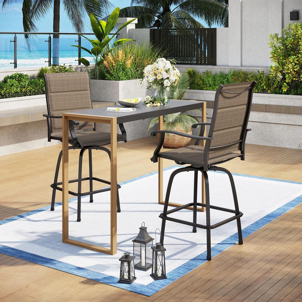 PHI VILLA Black 3-Piece Metal Rectangle Outdoor Patio Bar Set with Sea ...