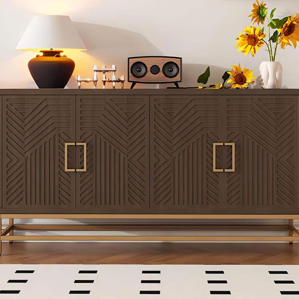 Boosicavelly Espresso Wood 60 in. Sideboard with Adjustable Shelves ...