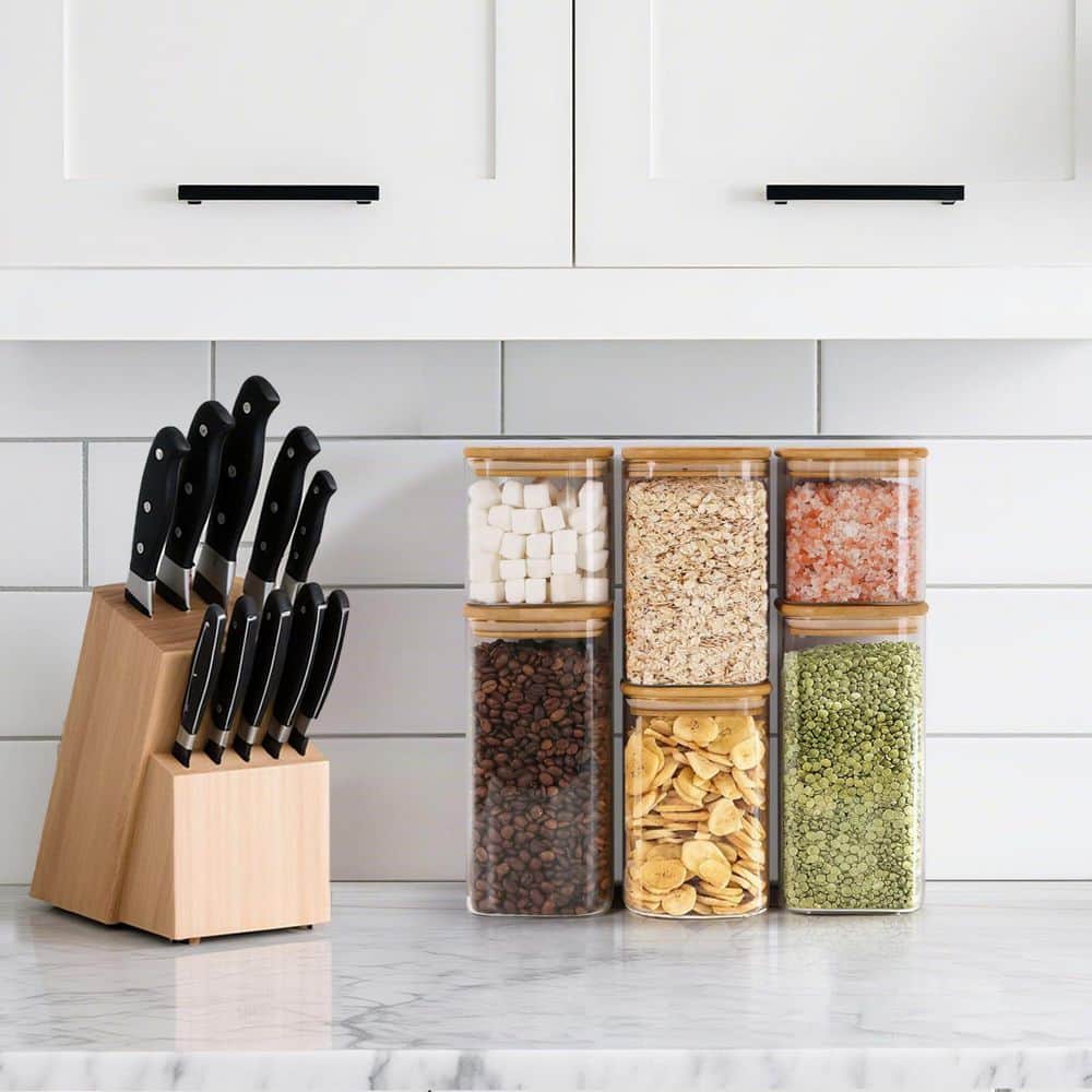Wudkey 6-Piece Glass Airtight Storage Kitchen Canister Set with Sealed ...