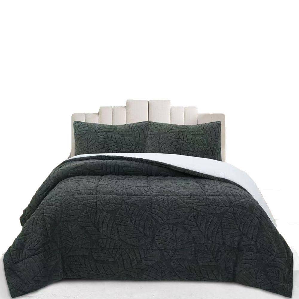 MarCielo MEL 3-pieces Forest Green Leaf Pattern Jacquard King Size ...