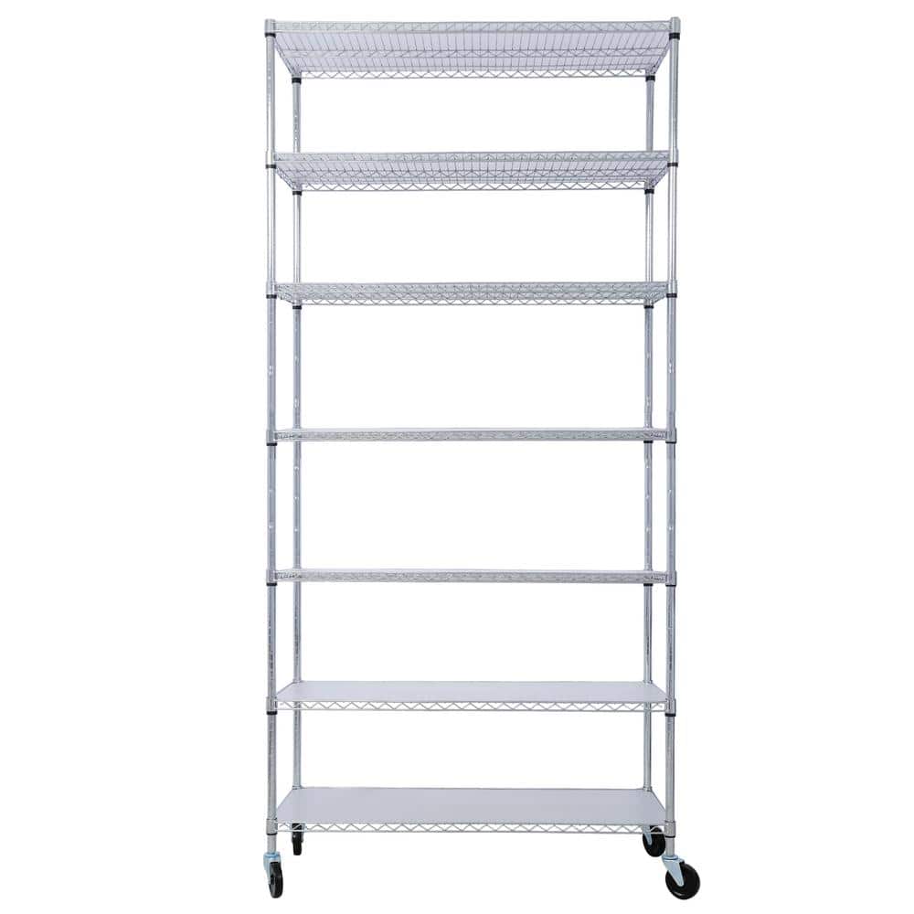 Nivencai 81.5 in. H x 48 in. L x 18 in. D 7-Shelf Chrome Metal Pantry ...