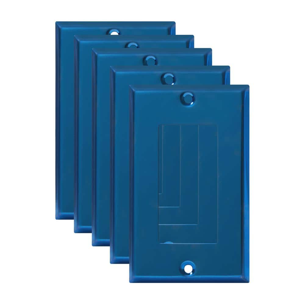 ENERLITES 1-Gang Polished Blue Decorator/Rocker Outlet Metal Wall Plate ...