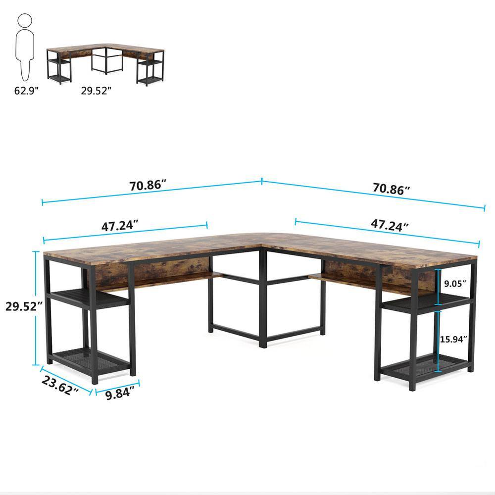 Buy Lantz 70.86 in. L-Shaped Rustic Brown Wood and Metal Computer Desk ...