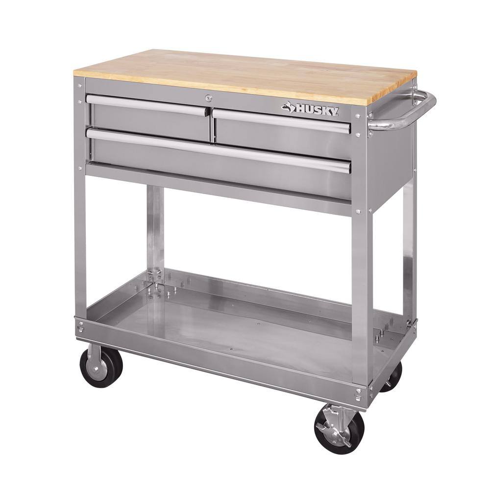 Reviews For Husky 36 In 3 Drawer With Solid Wood Top Stainless Steel