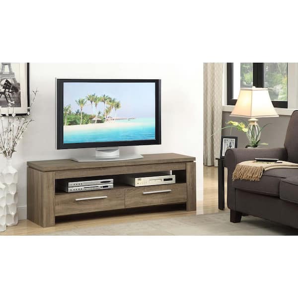 Coaster Living Room 59 in. Weathered Brown Wood TV Stand with 2 Drawer ...