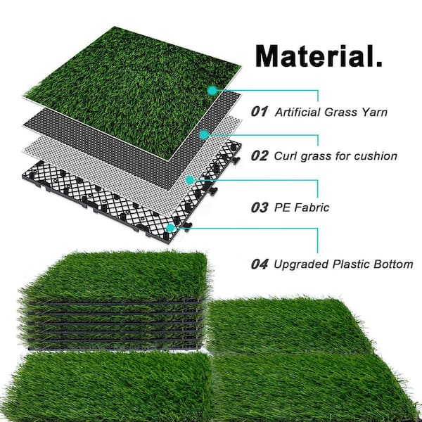 GOGEXX 12 in. x 12 in. Plastic Snap-Lock Interlocking Artificial Grass ...