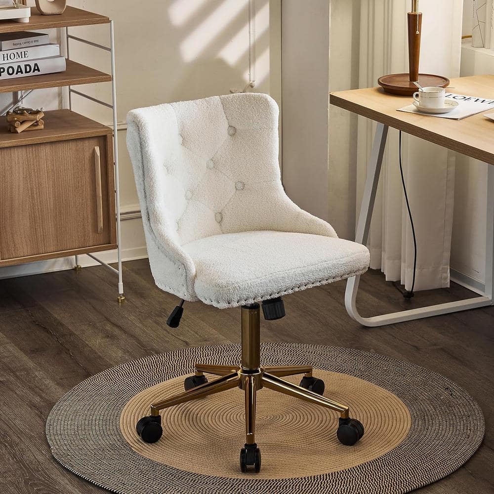 Karl home VINGLI Sheepskin Adjustable Height Drafting Chair in White ...
