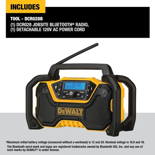 DEWALT 20V MAX Compact Cordless Bluetooth Radio (Tool Only) DCR028B ...