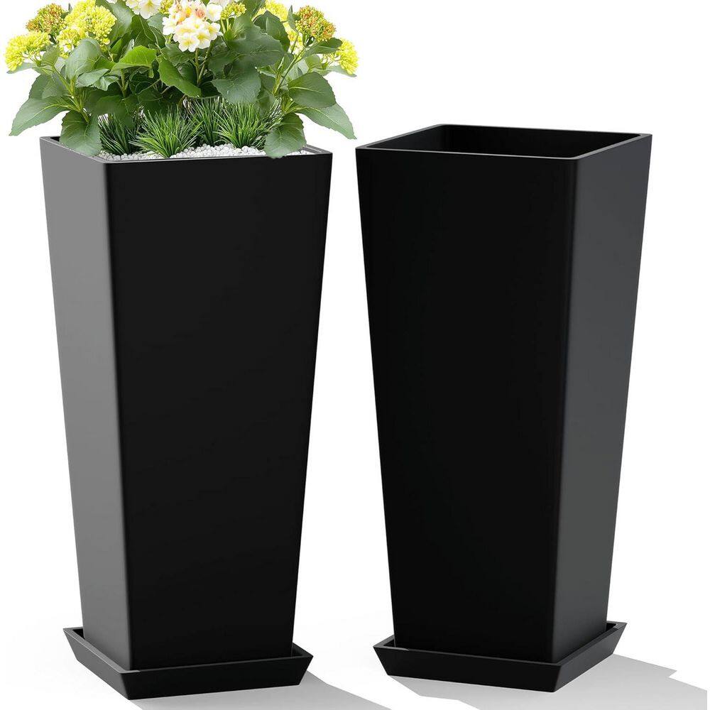 Primehome 24 in. Tall Planters with Drainage Trays for Indoor/Outdoor ...